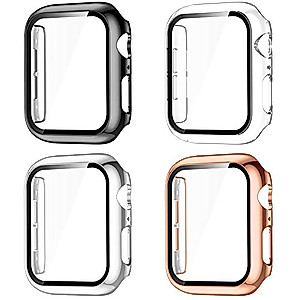 GEAK Compatible with Apple Watch Case 38mm, Apple Watch Screen Protector 38mm, Full Coverage Hard PC Bumper Protective Cover for iWatch SE Series 3/2/1 Women Men 4pack Black/Clear/Rose Gold/Silver