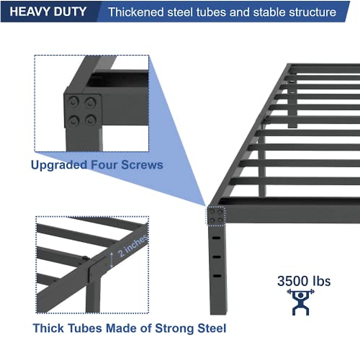 Joeffany 14" H King Bed Frame with Storage, 3500 lbs Heavy Duty Black Metal Platform Bed, No Box Spring Needed Mattress Foundation, Quick Assembly, No Box Spring Needed Black
