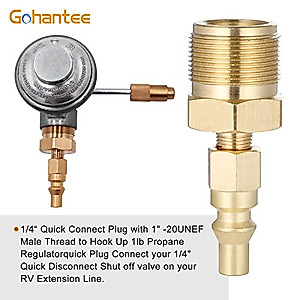 gohantee Propane Brass Adapter Quick Connect Fitting 1/4" Disconnect Plug kit with 1lb Bottle Tank Thread for RV Portable BBQ Camper Grill Hook Up Trailer