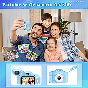 CL FUN Kids Camera, Video Camera for Kids Girls/Boys Age 3-12, HD Digital Camera for Toddler, Portable Kids Selfie Toy Camera with 32GB Card, Christmas Birthday Festival Present for Kids (Blue)