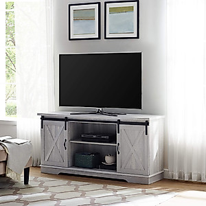 Home Accent Furnishings Tucker 58 Inch Sliding Barn Door TV Console in Stone Grey