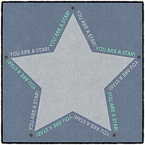 Flagship Carpets You are a Star Kid's Floor Seating Square Rug for Home or School Area Rug for Social Distance Learning, Children's Activity Room Carpet for Reading and Playing, 30" x 30", Gray/Teal