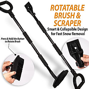 Zone Tech Snow Shovel Brush Kit 3-in-1 Replaceable Heads and Ice Scraper - Portable Snow Removal Shovel, Ice Scraper Emergency Collapsible Design, Easy Assemble and Use