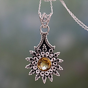 NOVICA Artisan Handmade Citrine Pendant Necklace .925 Sterling Silver Yellow India Birthstone 'Star of Jaipur'