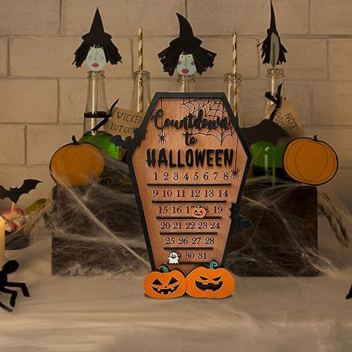 Halloween Advent Countdown Calendar 2023 New DIY Moving Wooden Countdown Block Calendar to Halloween Advent Calendar Pumpkin Halloween Countdown Sign Decor Wall Hanging Xmas Ornament Gift For All