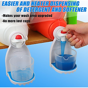 HINSOCHA Laundry Detergent Cup Holder & Drip Tray (2-Pack), No-Mess Drip Catcher with Fixed Screw and Removable Silicone Mat, Blue