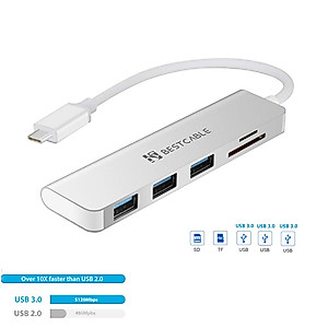 BEST CABLE USB C Hub Multiport Adapter - 5 in 1 Portable with 3 USB 3.0 Ports, SD/TF Card Reader, Compatible with MacBook, XPS More USB C Devices