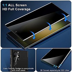 Arshek [2+2 Pack] Galaxy S23 Ultra Privacy Screen Protector, 9H Tempered Glass, Ultrasonic Fingerprint Support, 3D Curved, HD Clear Anti-Spy Film for Samsung S23 Ultra 5G Glass Screen Protector