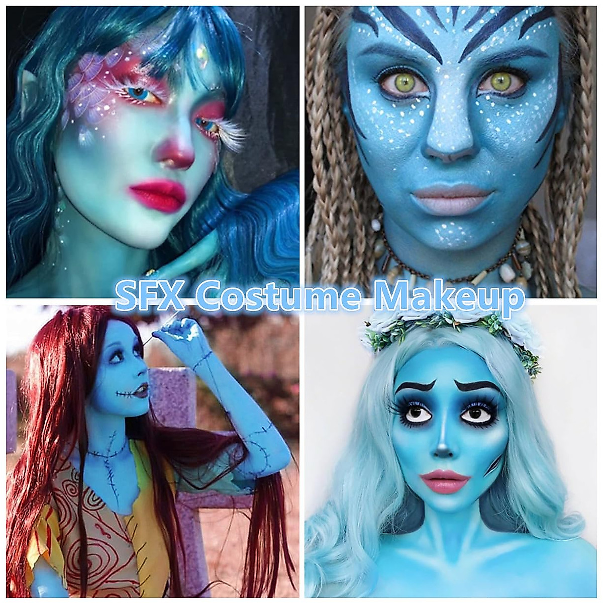 Go Ho 6 Colors Blue Face Body Paint,Cream Washable Formula Face Painting for Adults Children Halloween Cosplay,Body Paint FX Makeup Palette,Professional Face Paint Blue Makeup