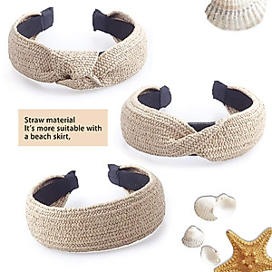Hogoo 3 Pcs Straw Headband Lafite Knotted Headbands Fashion Knot Head Bands Twist Hair Hoop Wide Hairbands Hair Accessories for Women and Girls Beach Holiday