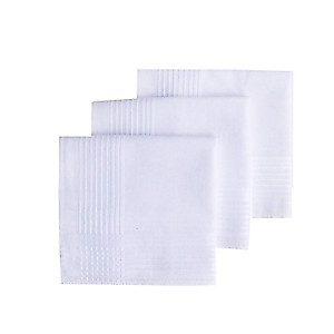 MemoryHanky 100% Cotton Mens Handkerchiefs White Woven Fashion Stripes