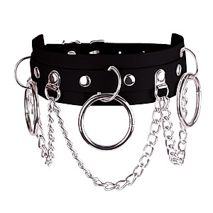 Tosmifairy 3pcs Ring Choker and Bracelets Set Goth Jewelry for Women Ladies Black Leather Collar Cuff Cosplay Accessories Costume