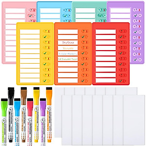 Qilery 7 Pcs Chore Chart for Kids Multiple Kids Dry Erase Checklist Board Colorful My Chore Checklist to Do List Plastic Detachable Schedule with 8 Markers 14 Erasable Paper for Home Routine Planning