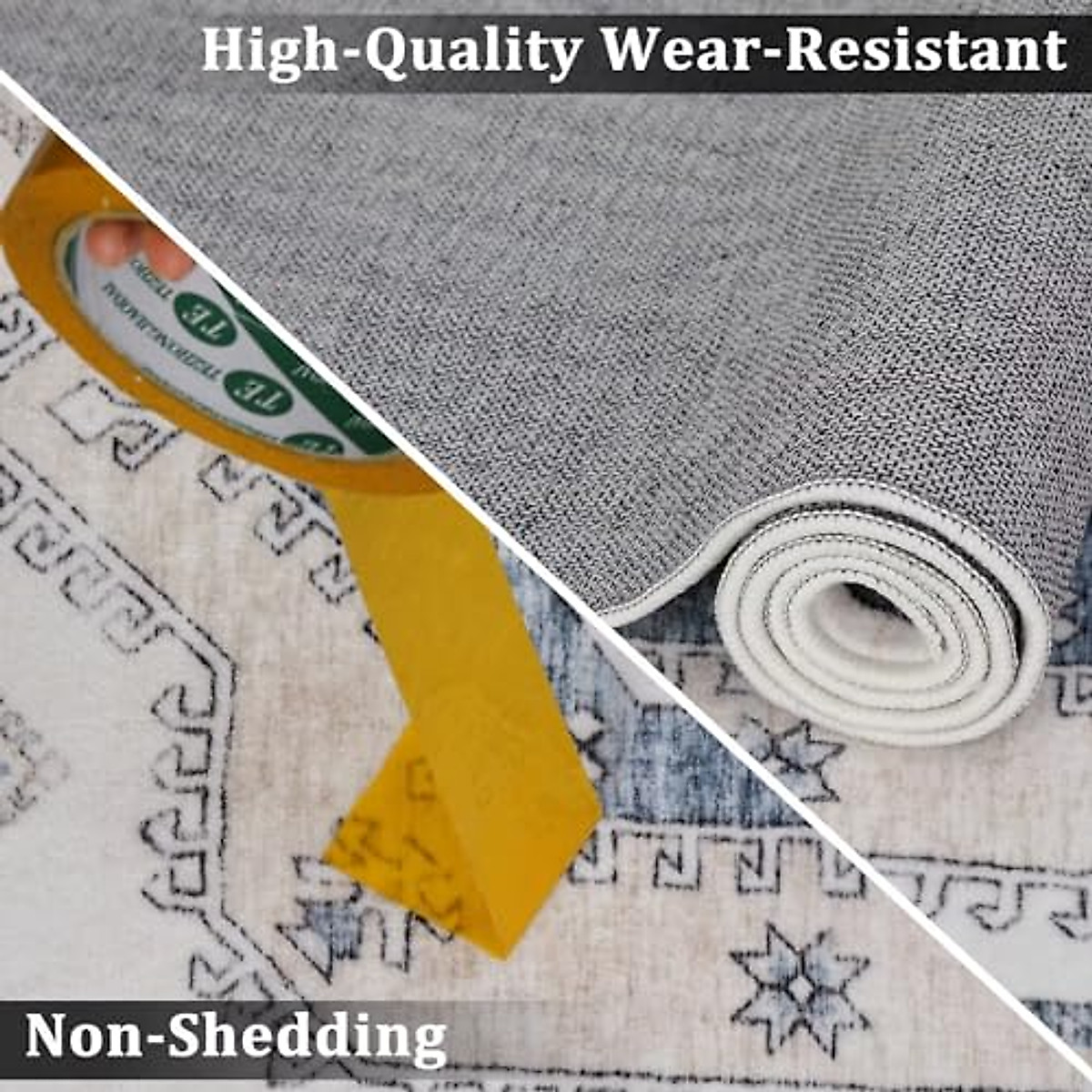 GlowSol Boho Area Rug 9x12 Washable Large Rug Moroccan Living Room Rug Non-Slip Non-Shedding Print Floor Carpet Soft Geometric Carpet Foldable Rug Bedroom Office Farmhouse