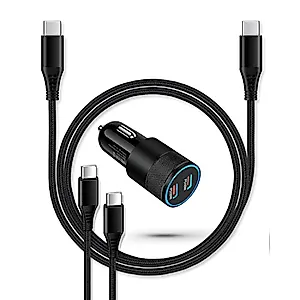 Super Fast Car Charger for Samsung Galaxy, 3pack 60w Dual-Port USB-C Car Charger Cigarette Lighter Adapter + 2pcs Pd Typec to C Cable for Galaxy S23 S22 S21 S20 S10 S9 A32 A51 A71 Note 20 10 USBC Cord