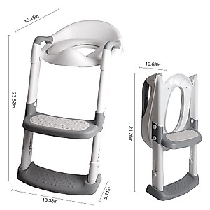 Wakagen Height adjustable potty training toilet seat with steps for boys and girls infant toddler child toilet training seat with handle, padded seat, non-slip wide steps, (ZX-001)