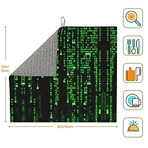 Hacker age Printed Drying Mat For Kitchen Ultra Absorbent Microfiber Dishes Drainer Mats Non-Slip Silicone Quick Dry Pad - 18 X 16inch