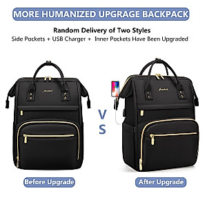 Focdod Work Computer Backpack For Women: 15.6 inch Nurse Bags Large School Teacher Laptop Bag Travel Purse Back pack With USB Charging Port Laptop Compartment Adult Waterproof Daypack Gift Black