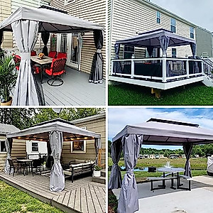 Yangming Gazebo 10X13 ft Outdoor Gazebos Clearance with Outside Mosquito Netting and Curtains for Patio Deck Backyard Garden, Gray