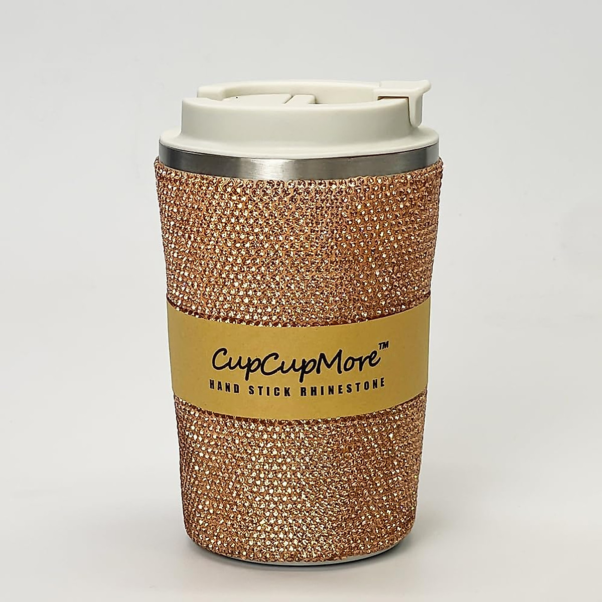Cupcupmore 12 oz Bling Champane Rhinestone Stainless Steel Coffee Tumbler,Shiny Travel Insulated Coffee Mug with Lid, Reusable Spill Proof Coffee Cup,Portable Thermal Mug for Hot and Cold