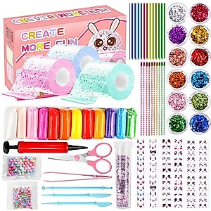 62 Pcs Nano Tape Bubble Kit, Double Sided Elastic Adhesive Tape Bubbles, Handmade DIY Nano Anxiety Relief Stress Balls Toys for Boys Girls, Kids Crafts Party Favors with Glitter Decorative Supplies