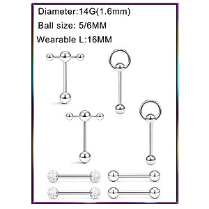 Prjndjw 14G Tongue Rings Door Knocker Tongue Ring 316L Surgical Steel Double Barbell with Slave Ring For Women Men Body Piercing Jewelry 16MM