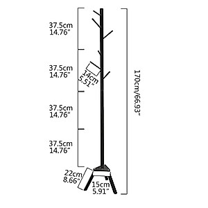 Sywhitta Coat Rack Stand, Premium Bamboo Free Standing Coat Rack with 6 Hooks, Easy Installation Clothes Hanger Stand, Black