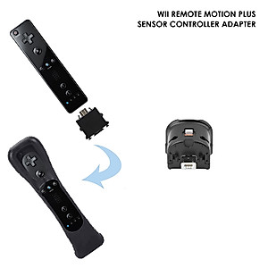 Wii Motion Plus Sensor Adapter with Silicon Case Cover and Wrist Strap, Wii Nunchuk Remote Controller Attachment for Nintendo Wii and Wii U Black