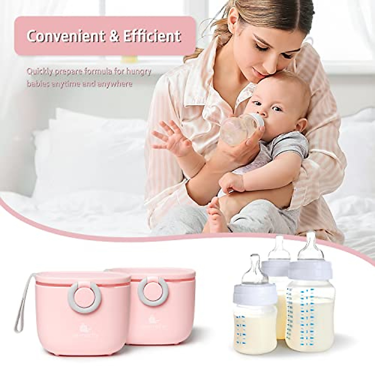 Termichy Baby Formula Dispenser, Portable Milk Powder Dispenser Container with Carry Handle and Scoop for Travel Outdoor Activities with Baby Infant, 8.8OZ, 0.55LB, 250g (Pink)