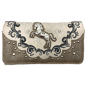 Zelris Floral Poppy Horse Western Women Conceal Carry Tote Handbag Purse Set (Beige Silver)