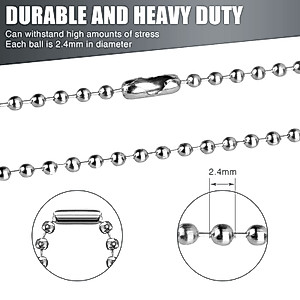 Mandalahuang 10 pcs Dog Tag Chain, Ball Chain Necklace, dog tag chains for men, Silver Nickel Plated Metal 27.6" Long 2.4mm Ball Bead Chain.