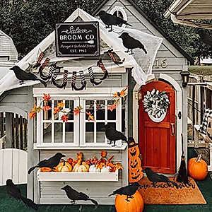 KIMOBER 6PCS Halloween Crows,Realistic Black Feathered Crows Ravens Birds for Halloween Party Indoor Outdoor Decorations