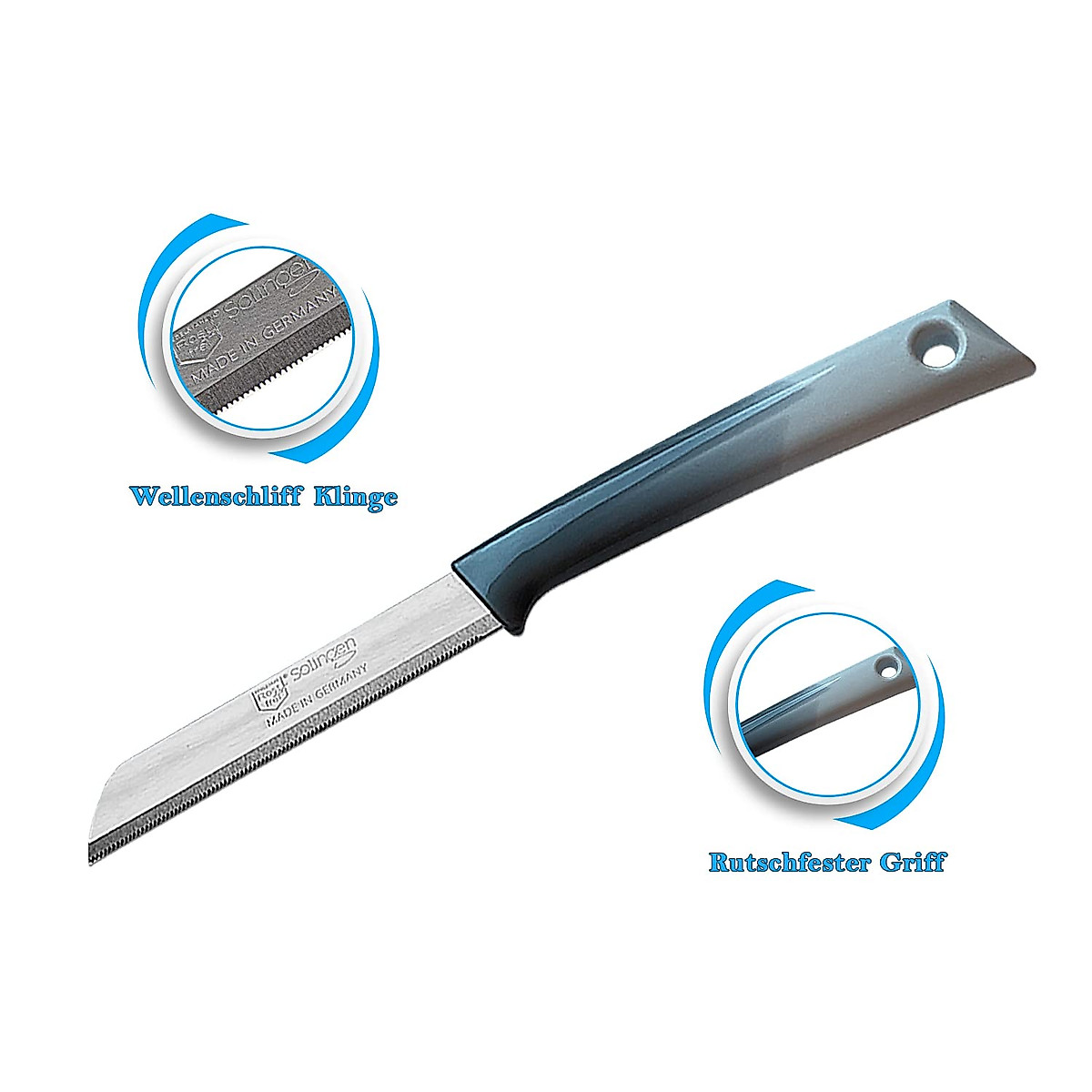 SMI - 6 Pcs Paring Knife Set Serrated Edge, Vegetable Knife, Fruit Knife, Kitchen Knife Made in Solingen Germany (Grey White)