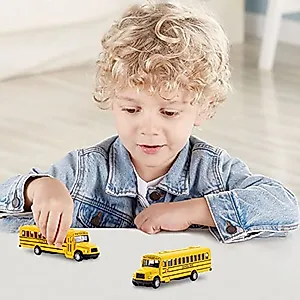 weilaga 2 Pack 5.5" Pull Back Yellow School Bus Toy Playset,Durable Die-cast Metal Toy Vehicles,Party Favors,Best Birthday Gift for Boys Girls Kids Toddlers