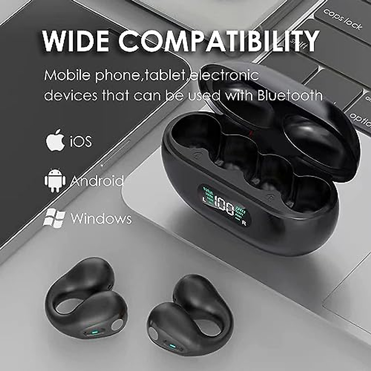 Wireless Earbuds,Wireless Open Ear Sport Headphones,Clip On Bluetooth Earbuds for Android iPhone,Air Conduction Headphones,Earring Bluetooth 5.3 Headset for Cycling,Running Workout,Running,Driving
