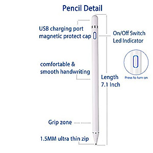 Stylus Pens for Touch Screens, Active Pencil Smart Digital Pens Rechargeable Fine Point Stylist Compatible with Apple iPad and Other Tablets (White)