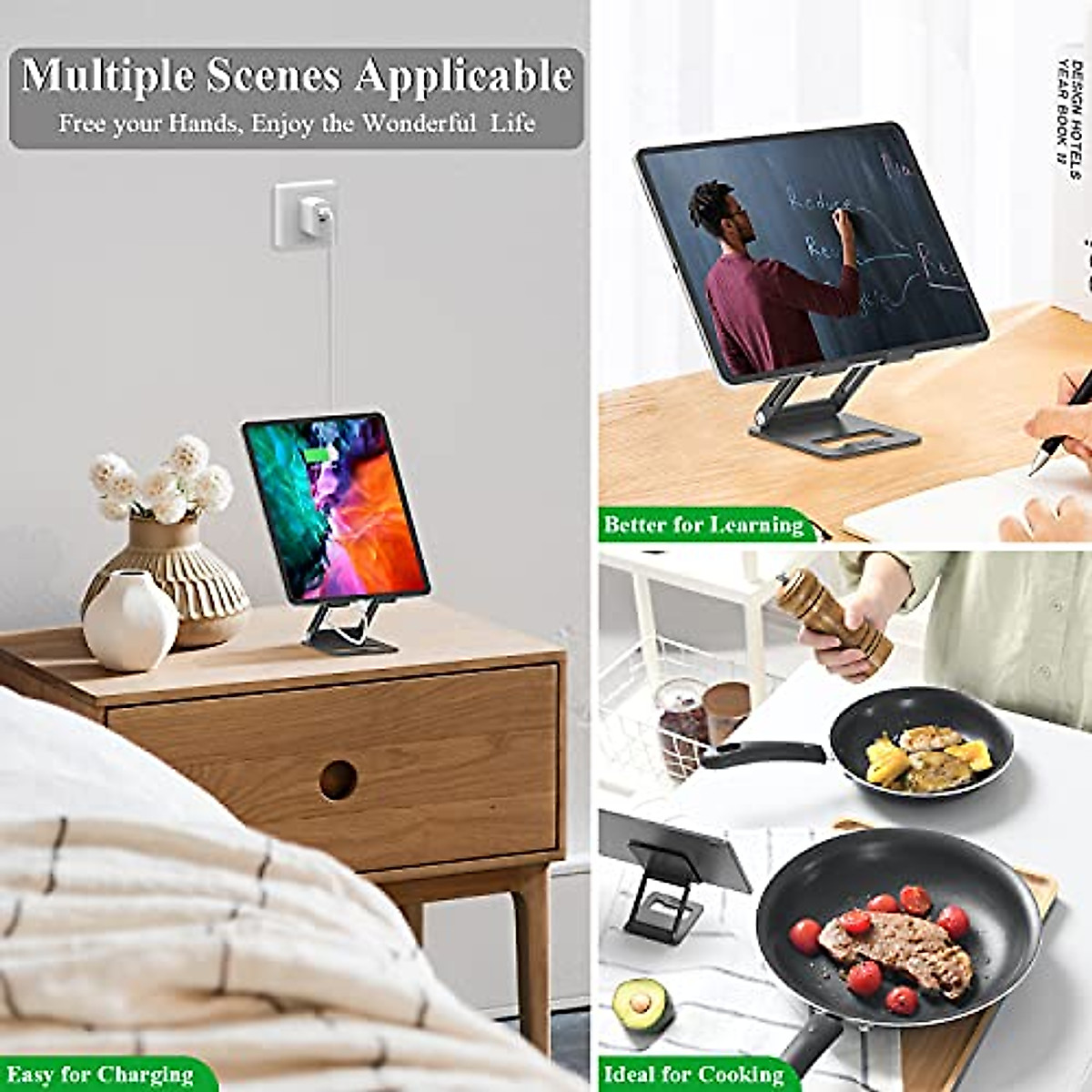 Minthouz Tablet Stand, Adjustable & Foldable Tablet Holder, Compact Aluminum Phone Stand with Anti-Slip Pads, Compatible with All 4.7-12.9 inches Mobile Phones/E-Readers/Tablets/Ultrabooks - Gray