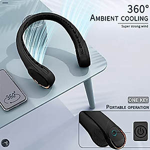ASNUG Neck Fan, Bladeless Neck Fan, 4000 mAh Rechargeable Personal Fan, 360° Hands Free Wearable Fan, 3 Speeds Adjustable,Faster Cooling, Ultra Quiet, Suitable for Home, Office, Travel, Sports