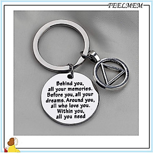 FEELMEM Sobriety Gift Keychain Addiction Recovery Gift AA Alcoholics Anonymous Warrior Recovery Gift New Beginnings Gift（silver