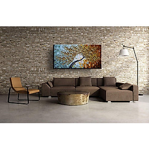 Tyed Art-24x48 Inch Golden Flower Paintings 3D Abstract Paintings Oil Hand Painting On Canvas Wood Inside Framed Ready to Hang Wall Decoration for Living Room Bed Room