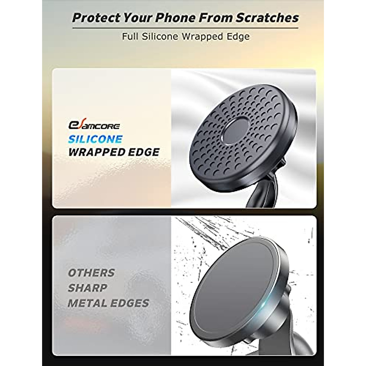 eSamcore Magnetic Phone Mount for Car Dashboard Magnet Phone Car Mount for iPhone 12/13/ 12 Pro/ 12 Pro Max/Mini/MagSafe Case Car Phone Holder Mount, Include Metal Plate Ring for All Cell Phone