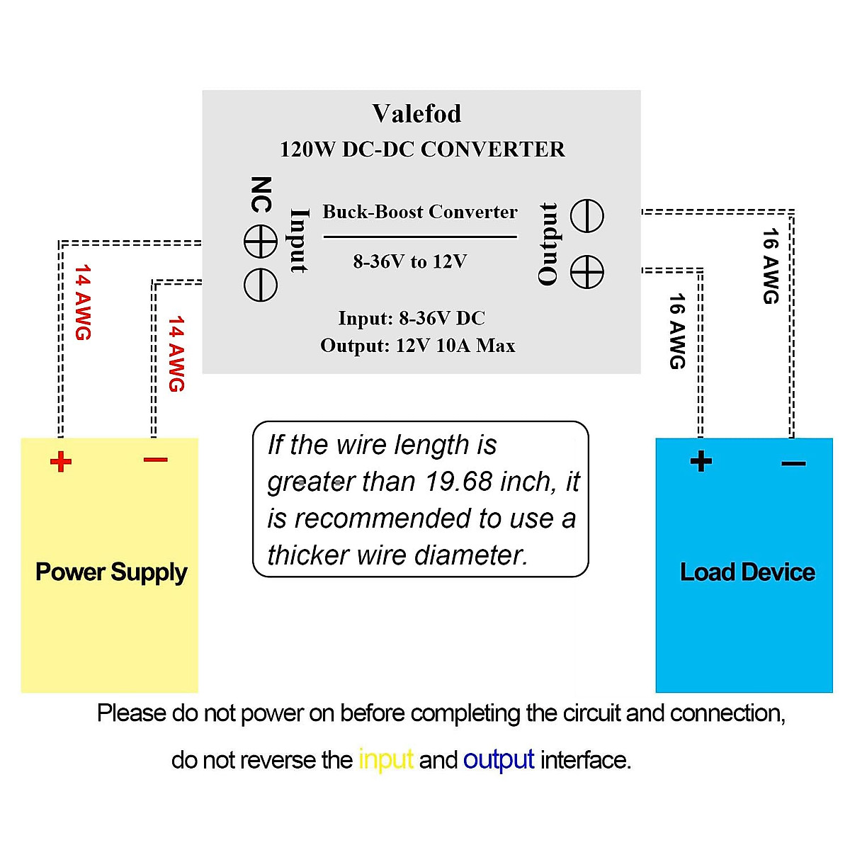 Valefod DC to DC High Efficiency Voltage Converter 8-36V to 12V 10A 120W Buck-Boost Converter DIY Power Supply Step-Down/Up Transformer