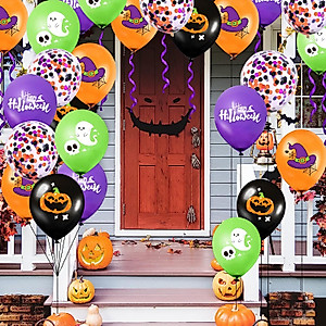 Halloween Balloons Hocus Pocus Balloons, 60pcs Black Orange Purple Green Printed Balloons with Halloween Confetti Balloons for Halloween Theme Party Birthday Party Haunted House Magic Decoration……