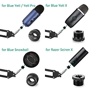 Rigych 5/8 to 3/8 Adapter Metal Slotted Blue Yeti Microphone Adapter 2 Pcs for Mic Stand such as Blue Yeti, Yeti Pro, Blue Yeti X, Blue Snowball