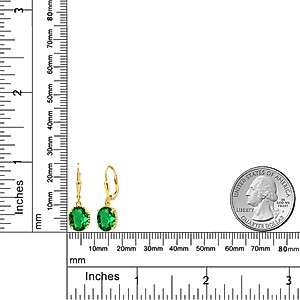 Gem Stone King 18K Yellow Gold Plated Silver Green Nano Emerald Leverback Dangle Earrings For Women (3.00 Cttw, Gemstone May Birthstone, Oval 9X7MM)