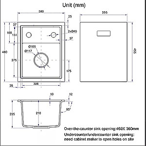 DOKERS Waterfall Kitchen Sink Kitchen Sink Quartz Stone White Invisible Small Sink with Cup Washer Kitchen Single Sink Hidden Bar Island Sink (Color : 1, Size : 48X38X22.5Cm)