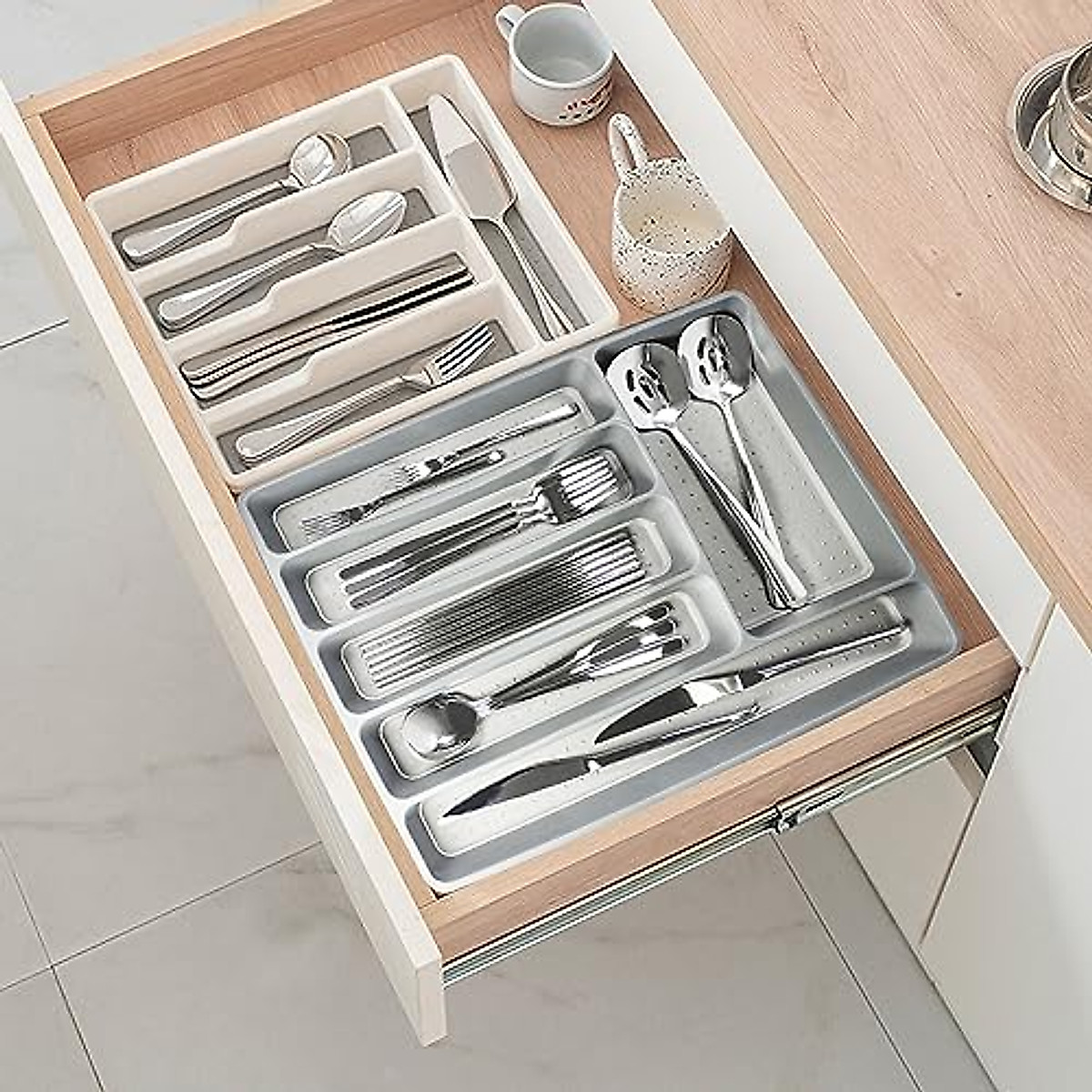 SUPPHOUS Silverware Drawer Organizer Tray, 6-Slot Large Utensil Drawer Organizer Cutlery Drawer Organizer, No-Slip Kitchen Utensil Organizer for Kitchen, Office, Bathroom (6 Slot)