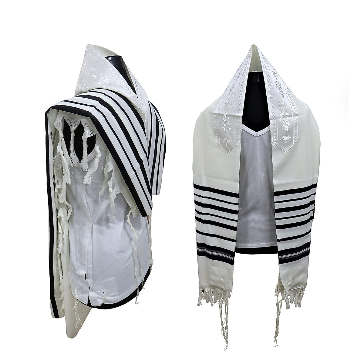 Ateret Judaica 100% Wool Kosher Mehudar Badats Tallit Prayer Shawl from Israel, Very Elegant Lookin Tallit (Size 70-60 X 80 Inch, with Black Stripes)