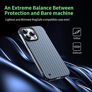 GRECAZO Magnetic Ultra-Thin Frosted Soft Touch Skin Borderless Carbon Fiber Bump Texture for iPhone 13 Pro Max Case 6.7" Slim Minimalist Lightweight Frameless Matte Hard for MagSafe Cover Case-Black