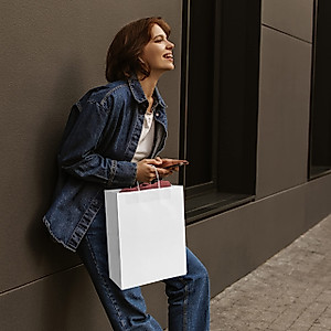 Prime Line Packaging Medium White Gift Bags with Handles, Shopping Totes for Small Business, Boutiques, Merchandise, Parties, Bulk, 10x5x13 100 Pack